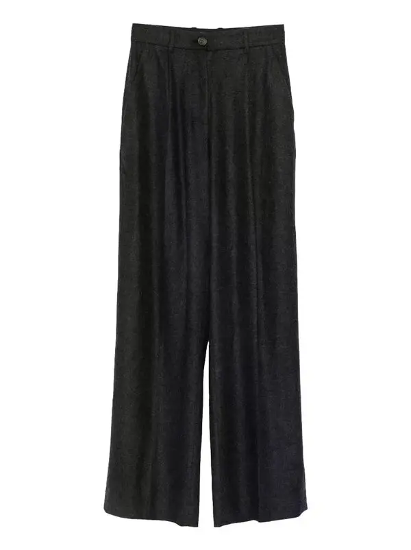 Soft Goat Pleated Wide-leg Trousers - Grey