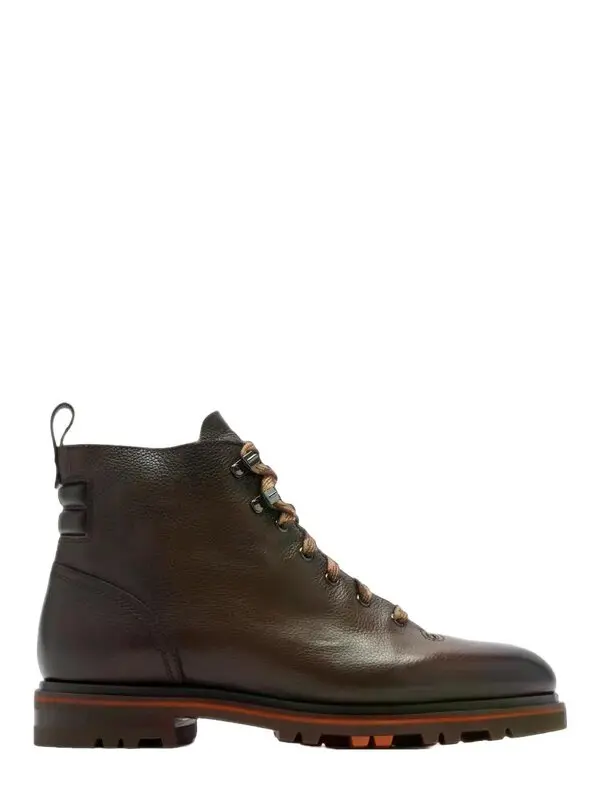 Santoni Lace-up Leather Ankle Boots - Brown