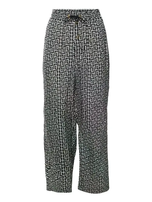 Balmain Monogram Print Wide-leg Trousers - Black