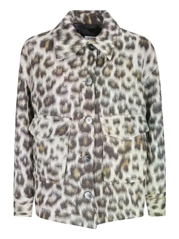 Alberto Biani Leopard Print Brushed Finish Jacket - Neutrals