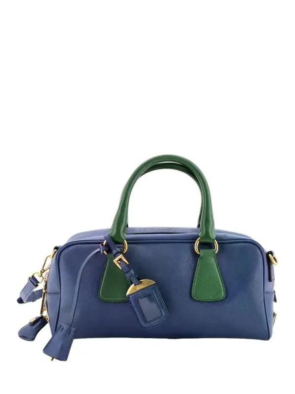 Prada Convertible Bauletto Saffiano Leather East West Handbag - Blue