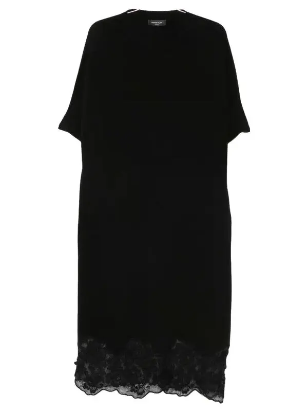 Fabiana Filippi Lace-trimmed High Neck Short Sleeve Dress - Black