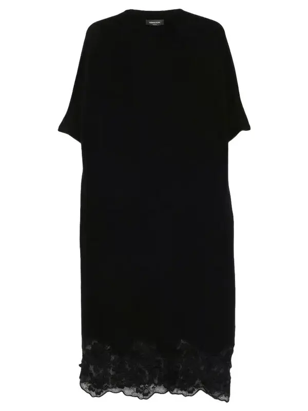 Fabiana Filippi Lace-trimmed High Neck Short Sleeve Dress - Black