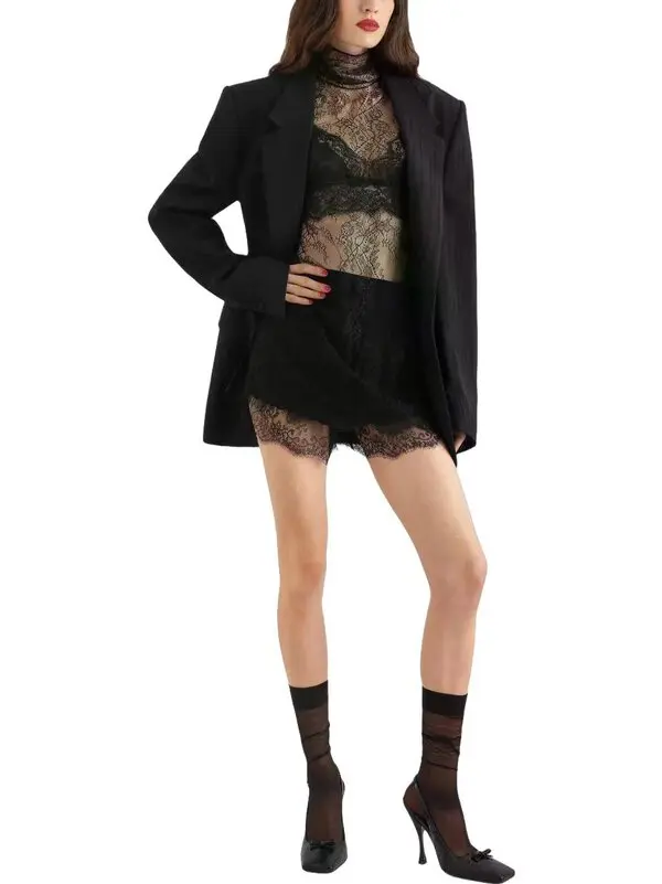 Dolce & Gabbana Chantilly Lace High Neck Long Sleeve Top - Black