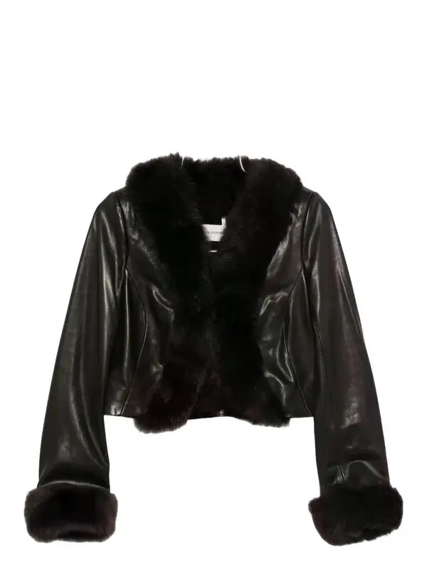 Nour Hammour Sofie Cropped Leather Jacket With Fur Trim - Black
