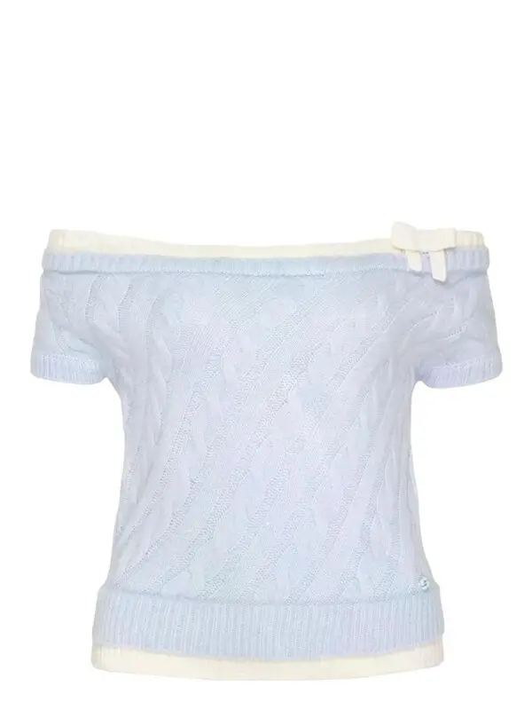 SHUSHU/TONG Off-shoulder Cable-knit Top With Bow Detail - Blue