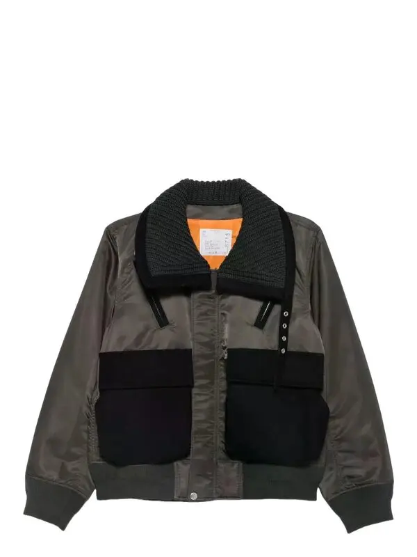 Sacai Buckle-collar Panelled Bomber Jacket - Grey