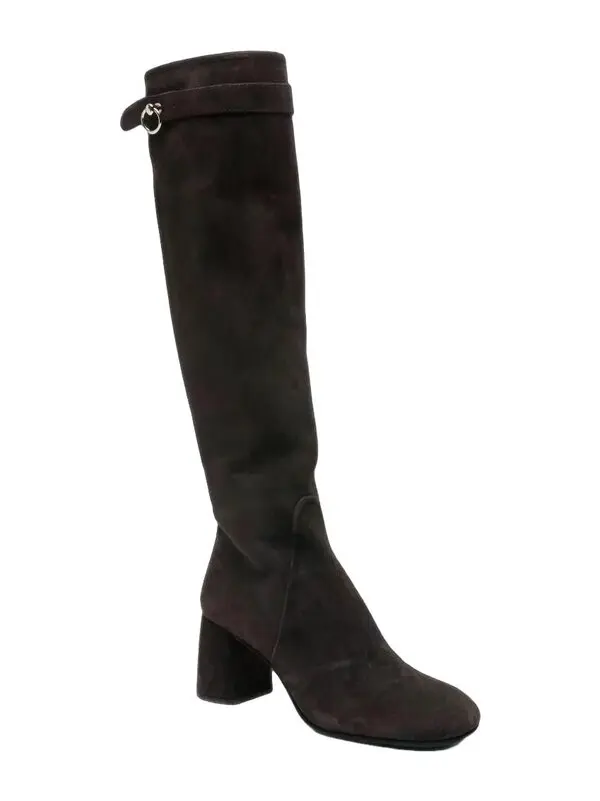 POEVE Suede Knee High Boots With Buckle Detail - Brown