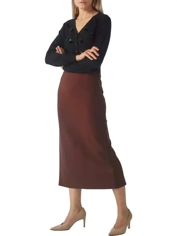 MEIMEIJ Elasticated Waistband Midi Skirt - Red
