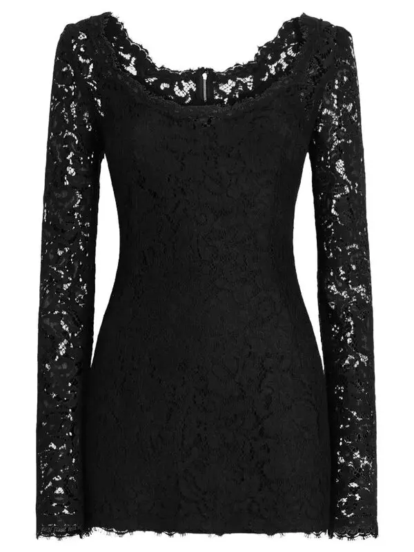Dolce & Gabbana Cordonetto Lace Dress With Long Sleeves - Black
