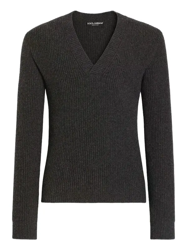 Dolce & Gabbana Virgin Wool V-neck Pullover - Grey