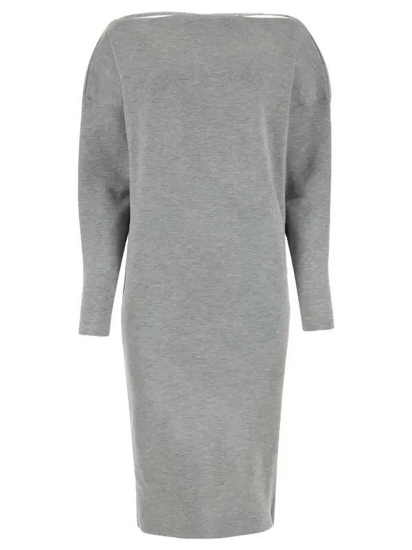 Gucci Open-back Midi Dress With Tie-fastening Long Sleeves - Grey