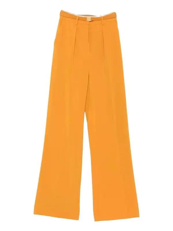 Elisabetta Franchi Belted Pleated Wide-leg Trousers - Yellow