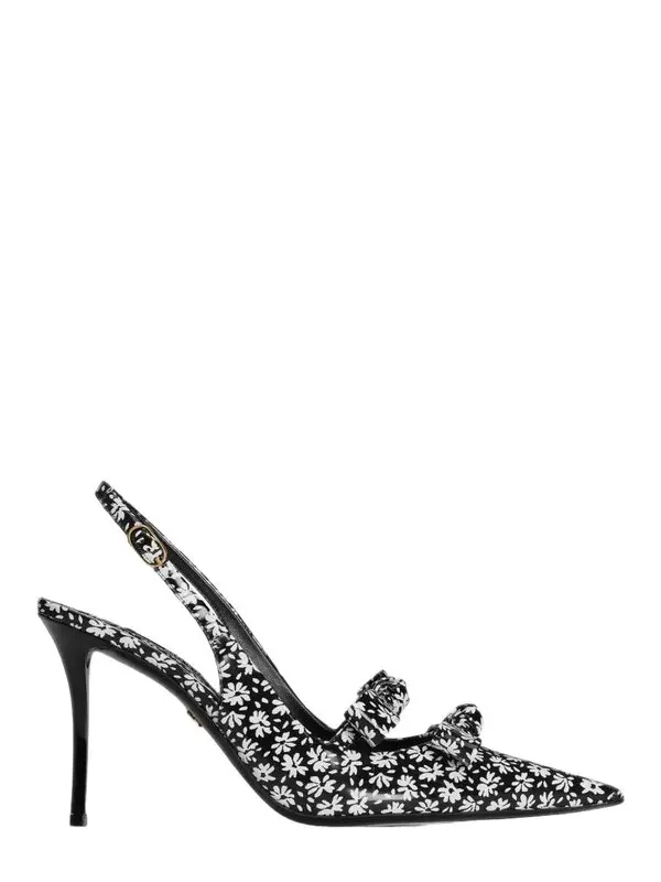 Dolce & Gabbana Floral-print Calfskin Slingback Pumps - Black