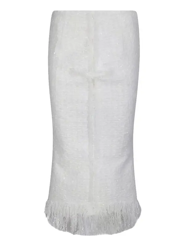 Matieres Fecales Sequin-embellished Fringed Tweed Skirt - White