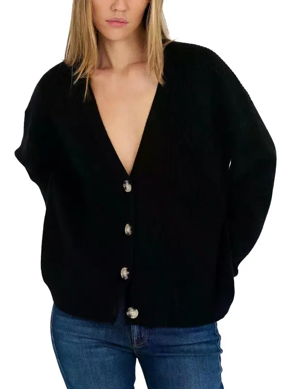 ALICE ARCHER Ribbed Knit V-neck Cardigan - Black
