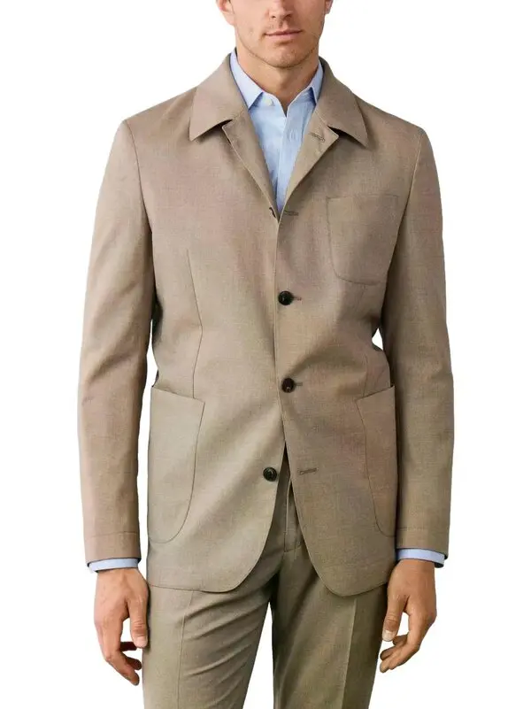 HACKETT  Single-breasted Wool Blazer - Neutrals