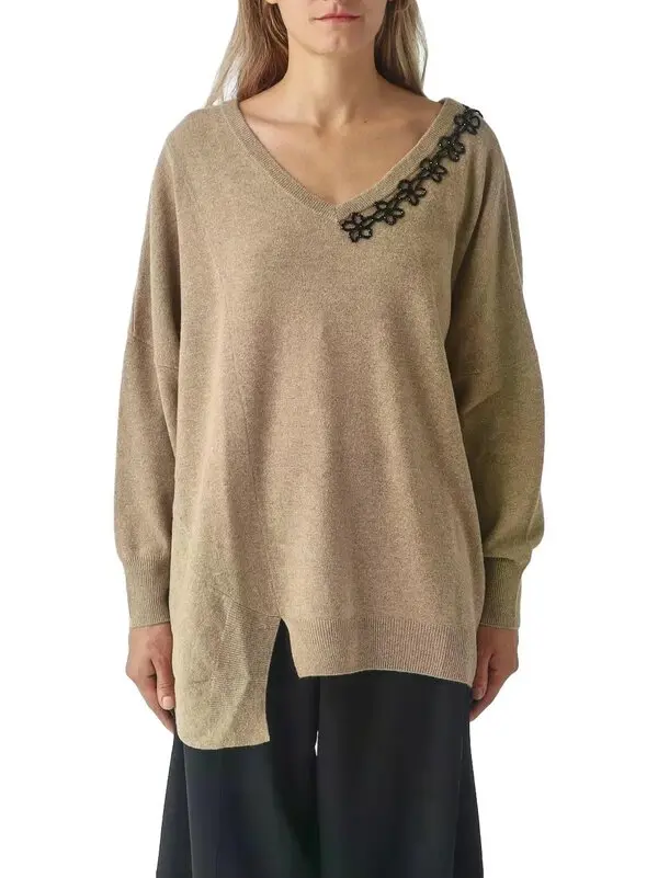 MEIMEIJ Asymmetrical V-neck Sweater - Neutrals