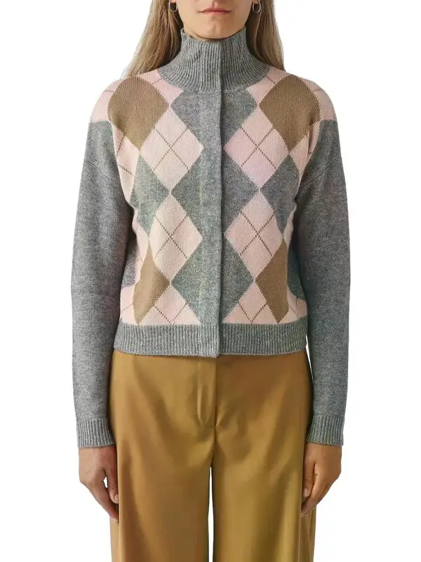 Max Mara Argyle Zip-up Cardigan - Grey