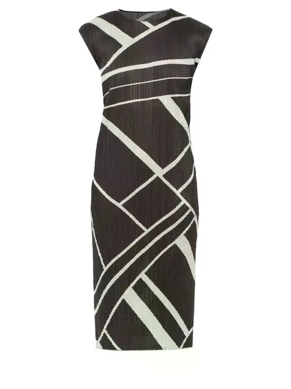 Issey Miyake Fold Line Pleated Midi Dress - Grey