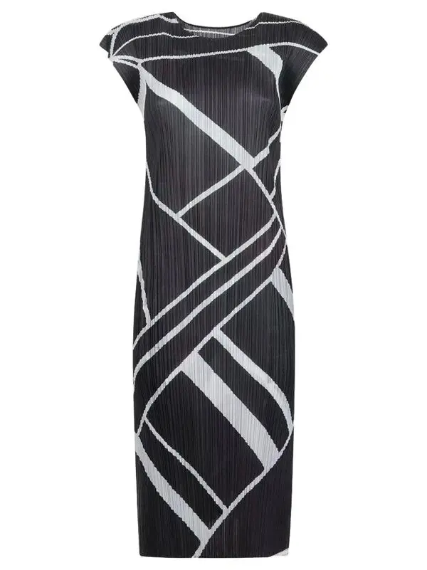 Issey Miyake Fold Line Pleated Midi Dress - Grey