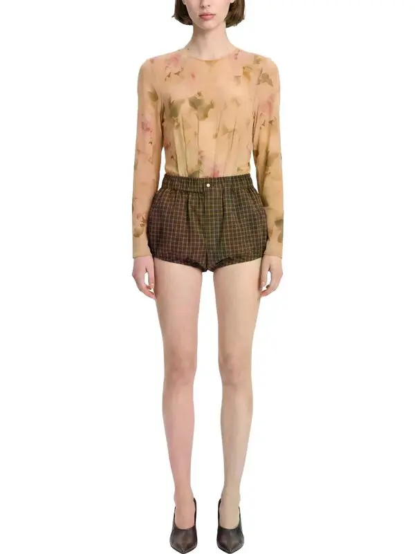 Magda Butrym Beige Floral Print Pleated Bodysuit - Neutrals
