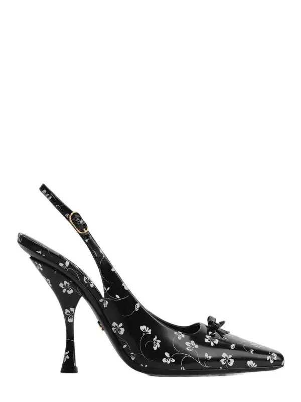 Dolce & Gabbana Floral-print Calfskin Slingback Heeled Pumps - Black