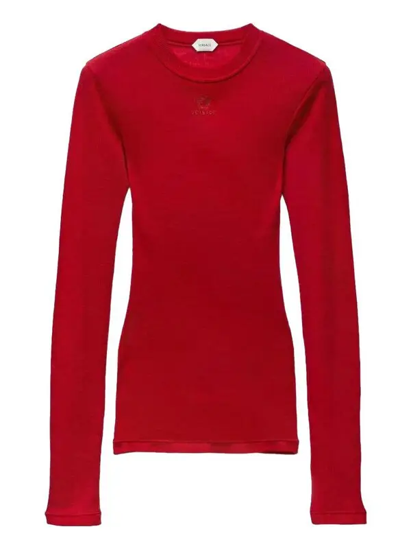 Versace Long-sleeve Wool Knit T-shirt With Medusa Logo Embroidery - Red
