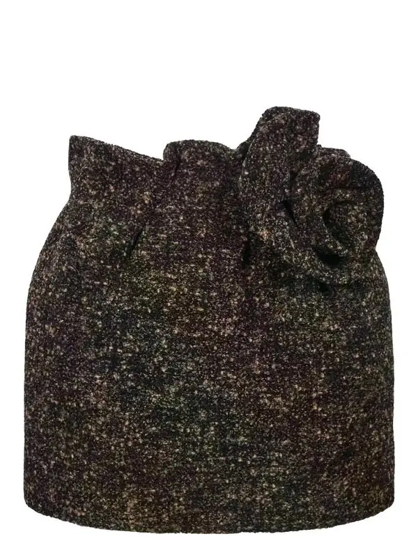 Magda Butrym Tweed Floral Applique Mini Skirt - Brown