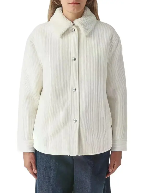 COLMAR Single-breasted Corduroy Coat With Logo Patch - White
