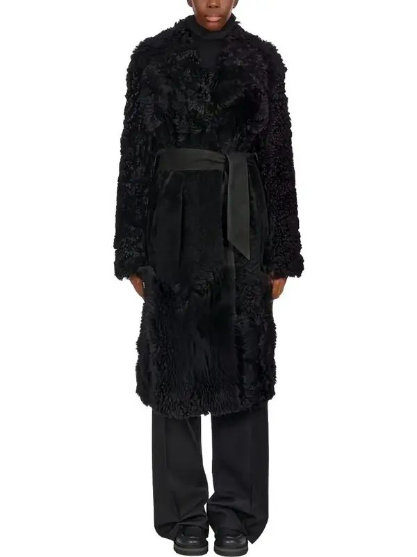 FERRAGAMO Belted Shearling Coat - Black