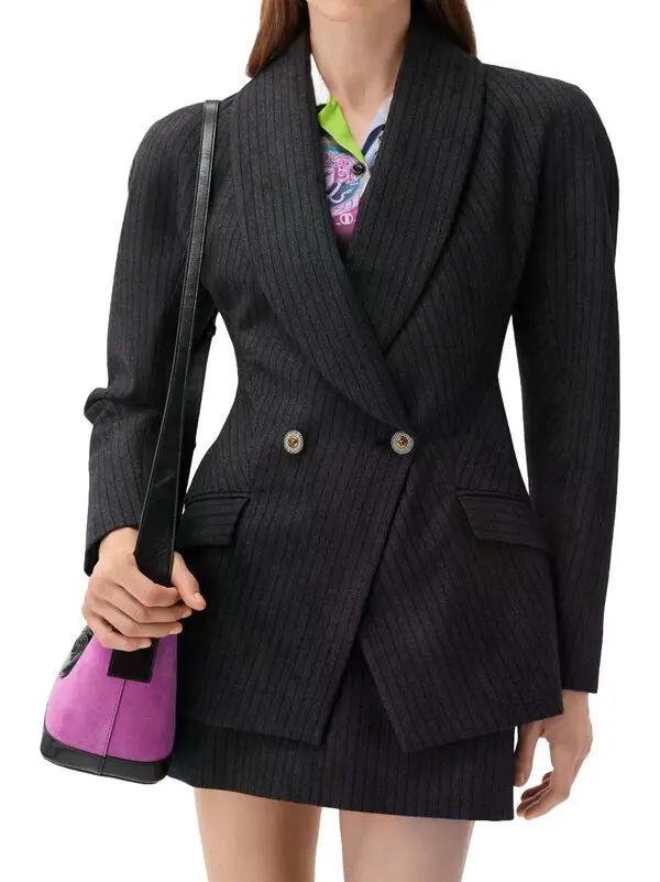 Versace Pinstripe Wool Twill Jacket - Grey
