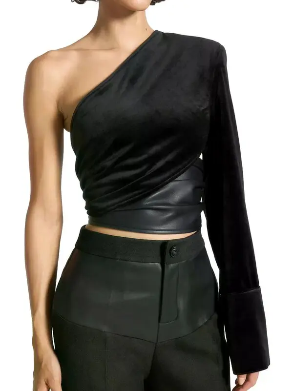 Manière De Voir Maniere De Voir Coralie One Sleeve Velour Wrap Top - Black