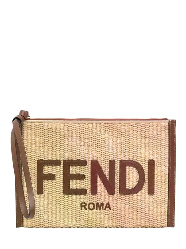 Fendi Raffia Roma Flat Clutch Bag - Neutrals