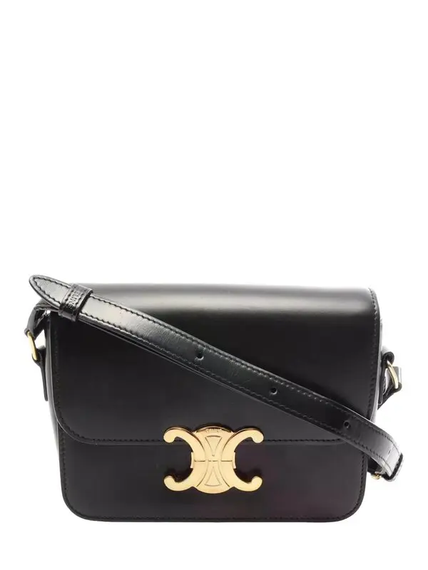 Celine Shiny Calfskin Triomphe Crossbody Bag - Black