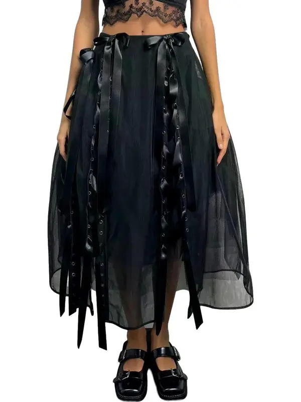 Simone Rocha Ribbon Detail A-line Midi Skirt - Black