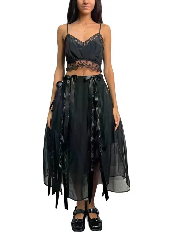 Simone Rocha Ribbon Detail A-line Midi Skirt - Black