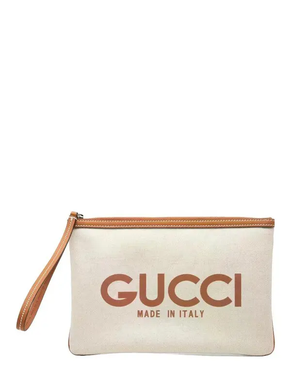 Gucci Canvas Logo Clutch Bag - Neutrals