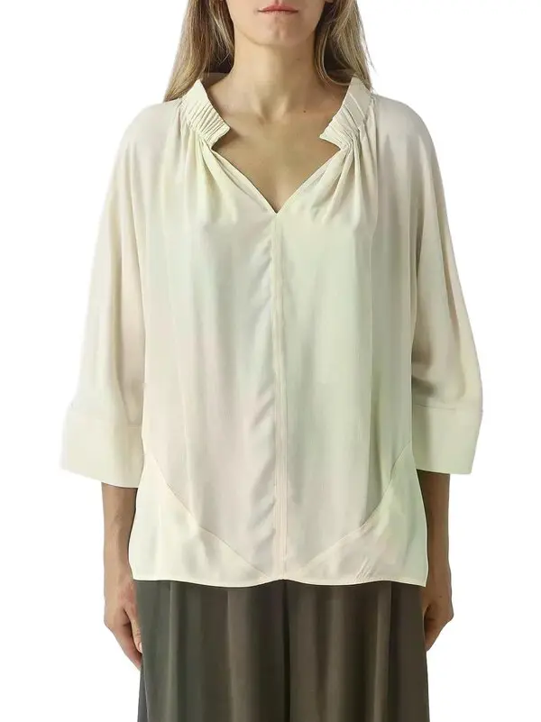 MEIMEIJ Gathered V-neck Blouse - Neutrals