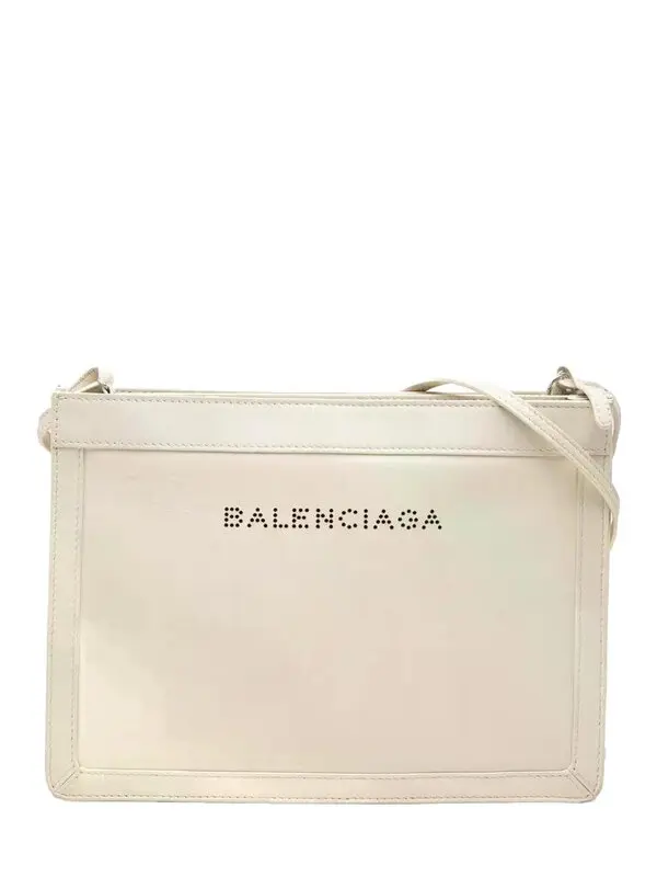 Balenciaga Leather Perforated Logo Pochette Crossbody Bag - White