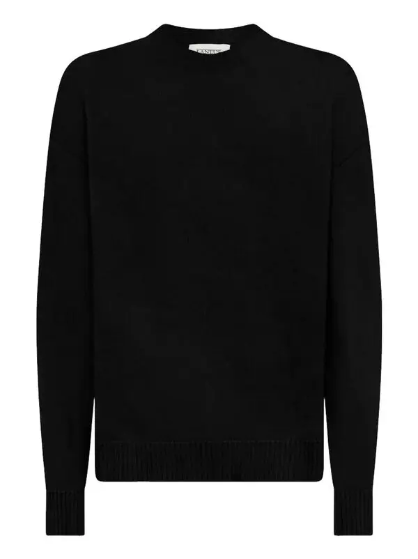 LANEUS Crew Neck Ribbed Trim Sweater - Black