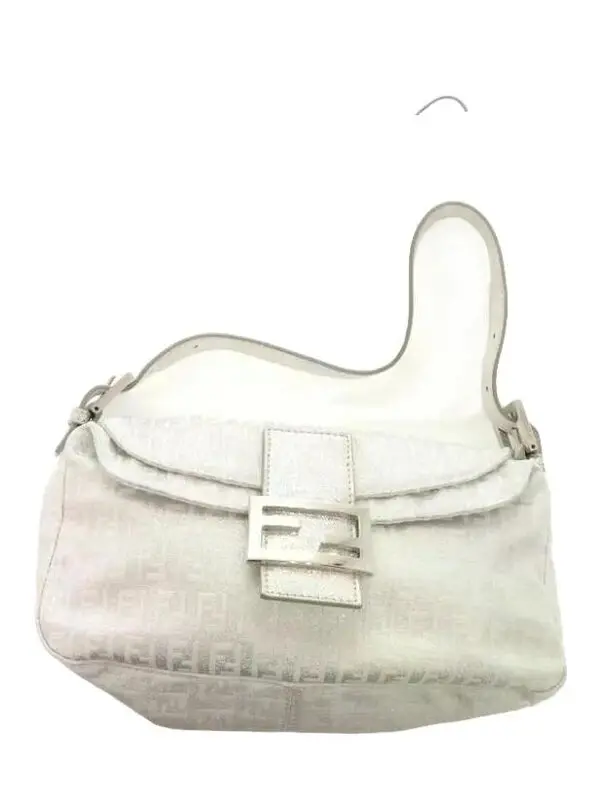 Fendi Zucchino Metallic Canvas Double Flap Shoulder Bag - Silver