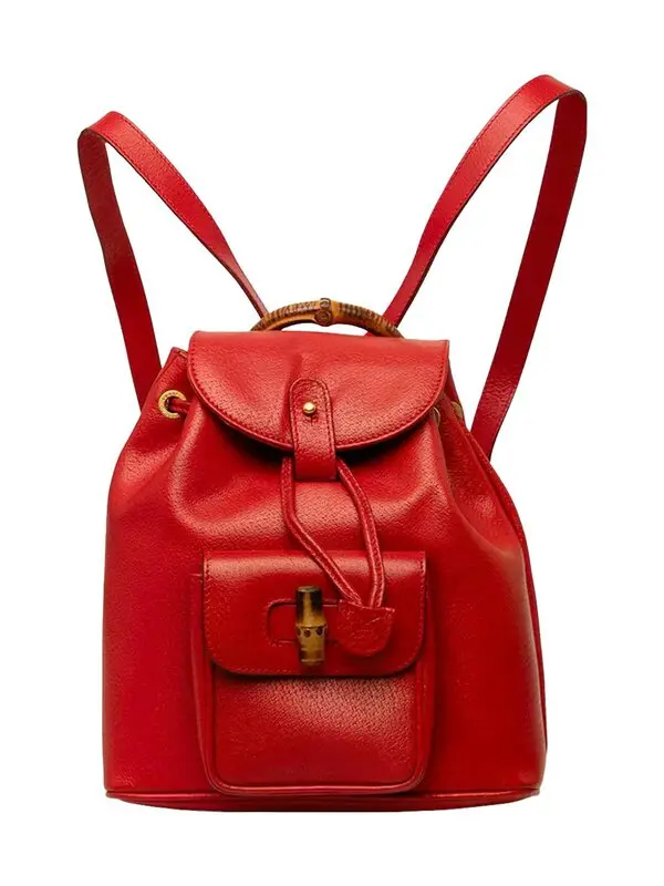 Gucci Calfskin Bamboo Drawstring Backpack - Red