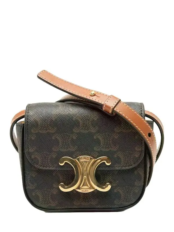 Celine Mini Triomphe Coated Canvas Claude Crossbody Bag - Brown