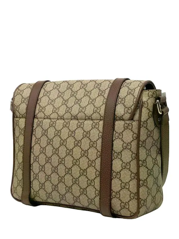 Gucci Gg Supreme Textured Calfskin Interlocking G Flap Messenger Bag - Neutrals
