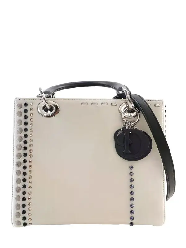 Dior Medium Studded Lady Satchel - White