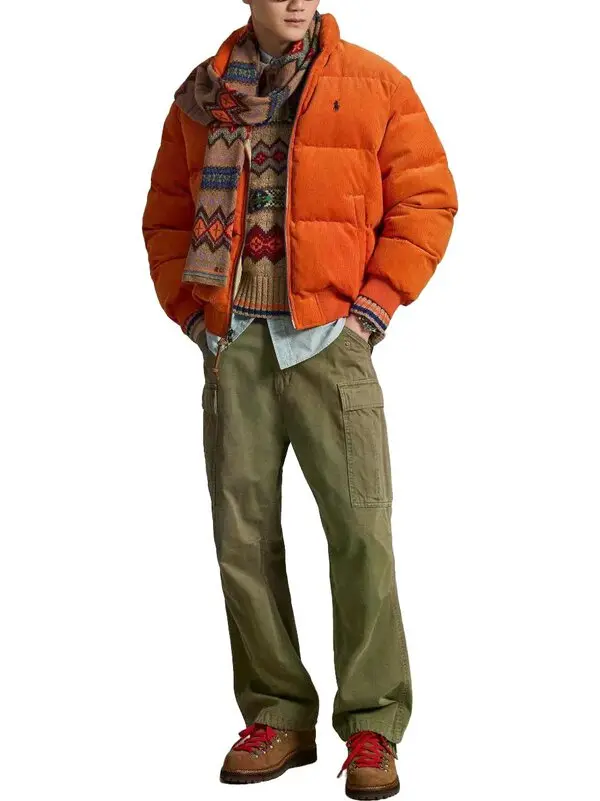 Polo Ralph Lauren Padded Corduroy Jacket With Embroidered Logo - Orange