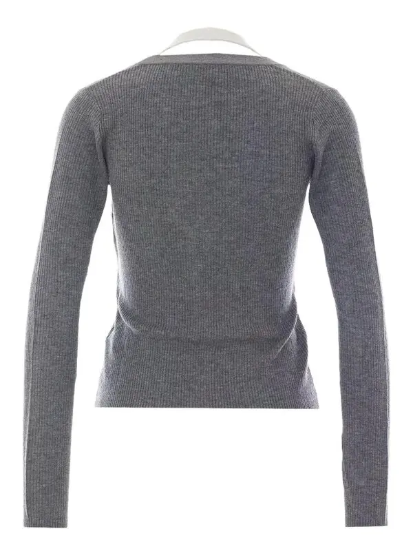 ELEH Ribbed Knit Layered V-neck Cardigan - Grey