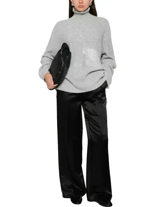 Liviana Conti Ribbed Knit Turtleneck Sweater - Grey