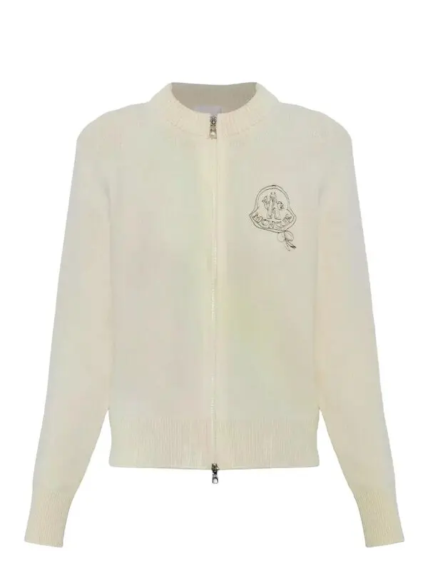 Moncler Logo Embroidered Zip-up Cardigan - Neutrals